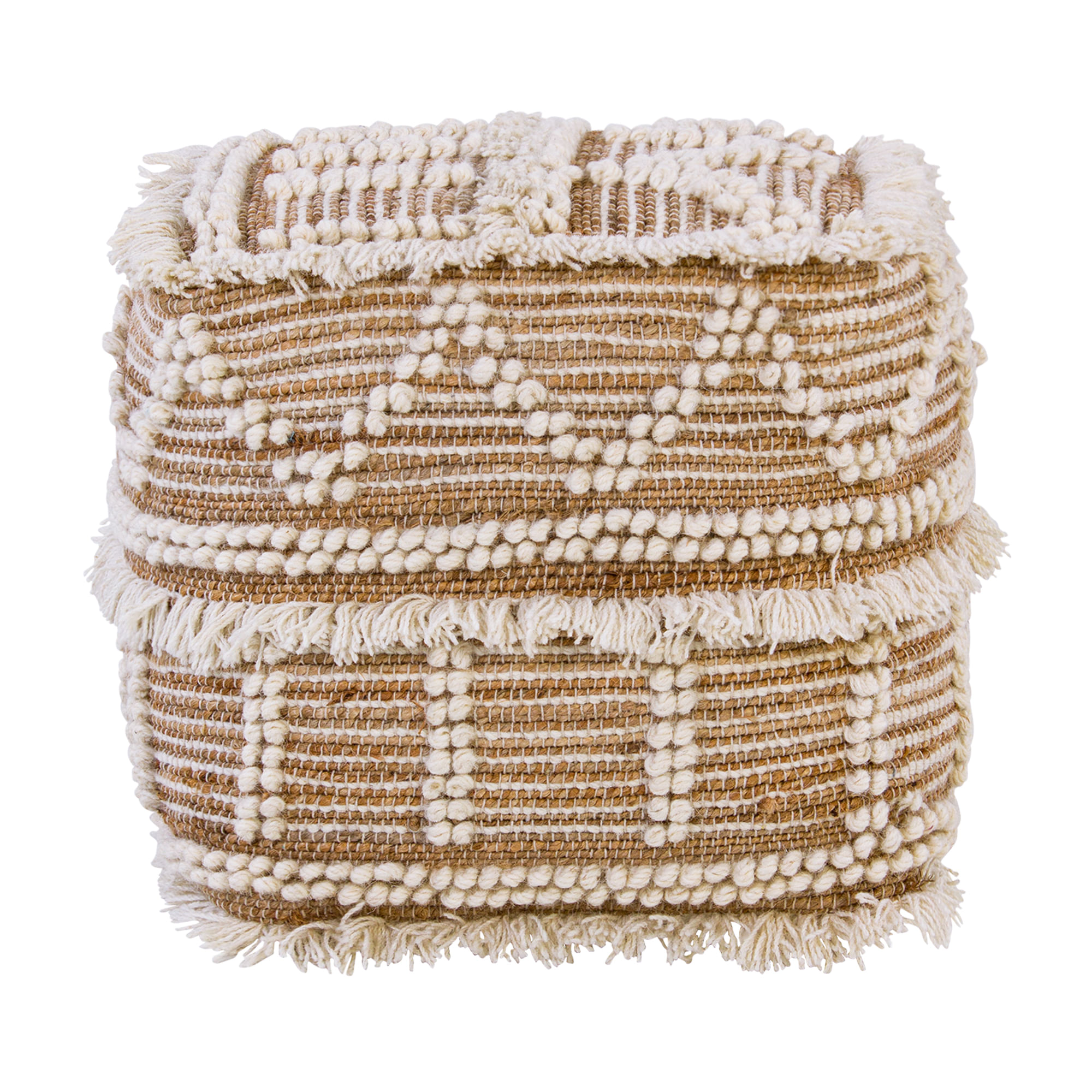YAHIMBA FRINGE PUFF NATURAL/BRANCO | Tok&Stok