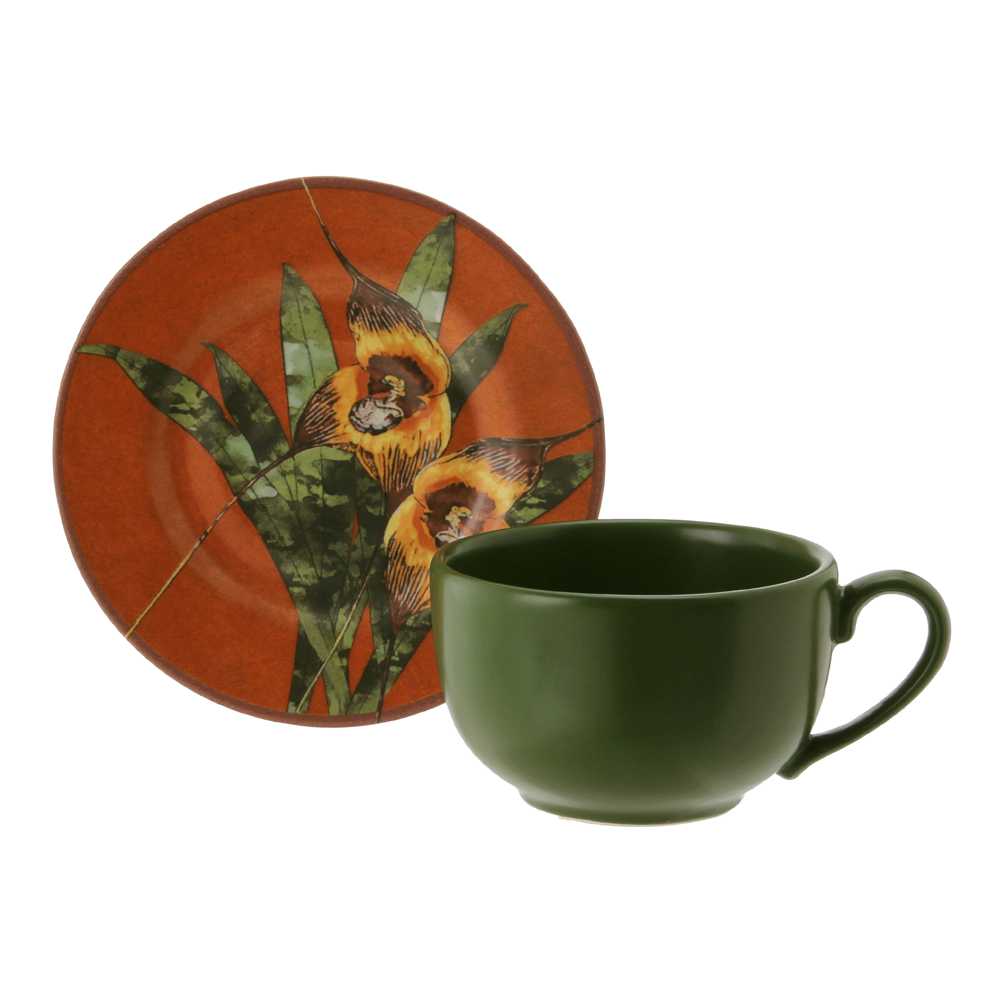 XÍCARA CHÁ 250 ML FLORA ÚNICA OLD COPPER/VERDE | Tok&Stok